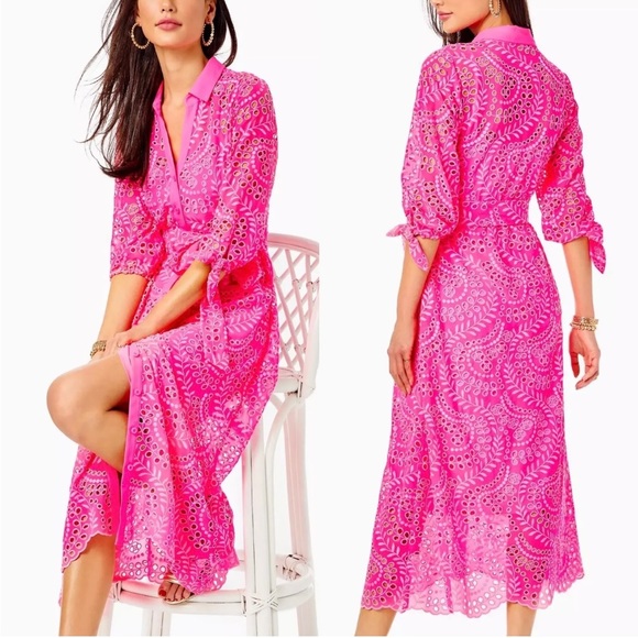 Lilly Pulitzer | Dresses | Lilly Pulitzer Amrita Midi Shirtdress Pink ...
